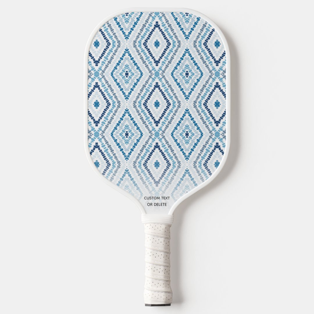Dusty Blue Boho Chic Diamond Pattern Custom Text Pickleball Paddle | Zazzle