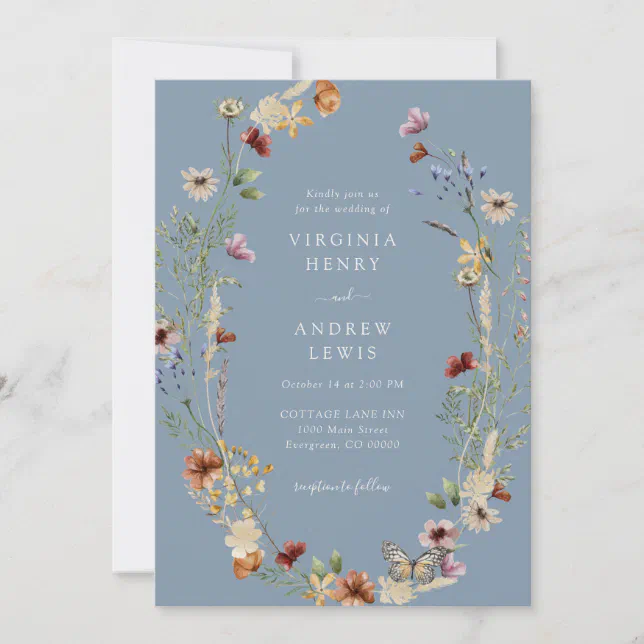 Dusty Blue Boho Floral Wedding Invitation | Zazzle