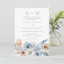 Dusty Blue Boho Monogram Wedding Invitation | Zazzle