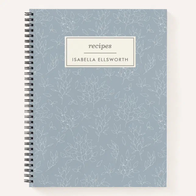 Dusty Blue Botanical Line Art Personalized Recipe Notebook | Zazzle