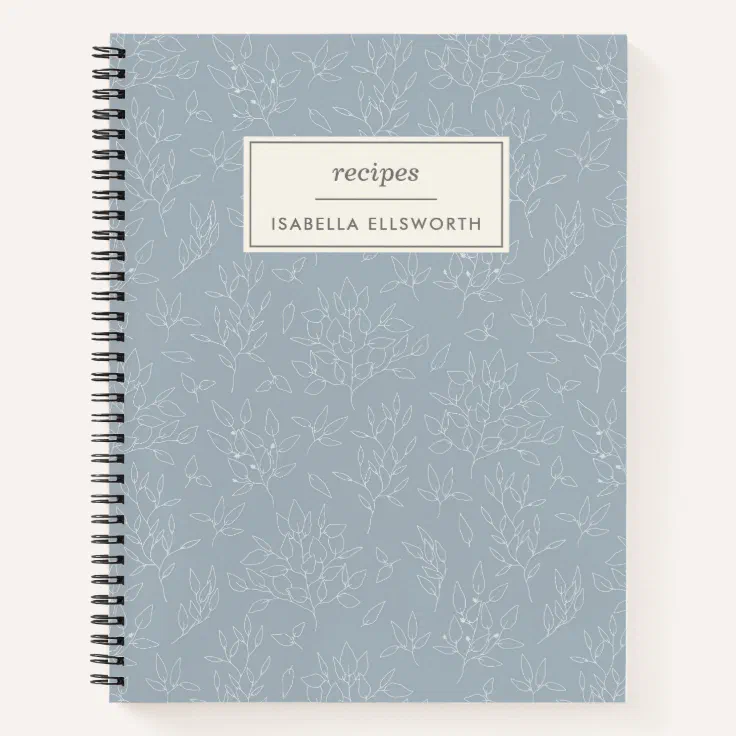 Dusty Blue Botanical Line Art Personalized Recipe Notebook | Zazzle