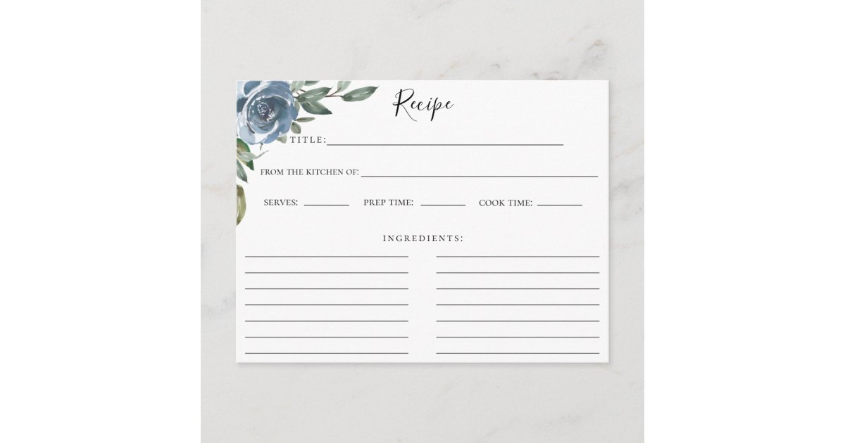 Dusty Blue Botanical Recipe Card | Zazzle