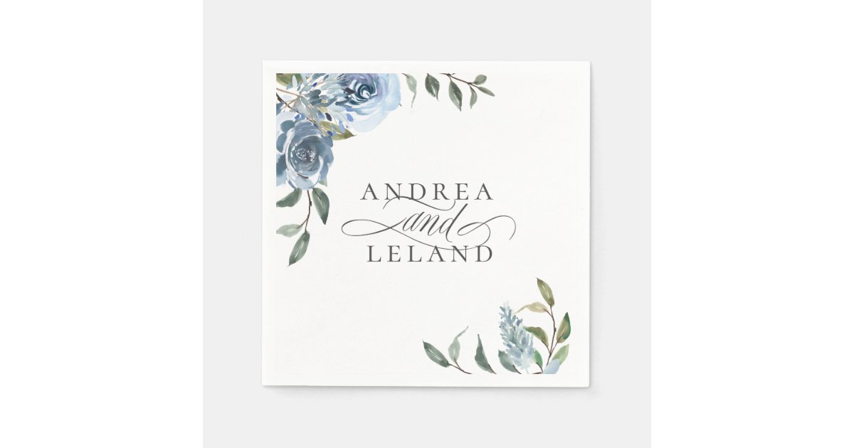 Dusty Blue Botanical Wedding Napkins | Zazzle Dusty Blue Botanical Wedding Napkins | Zazzle