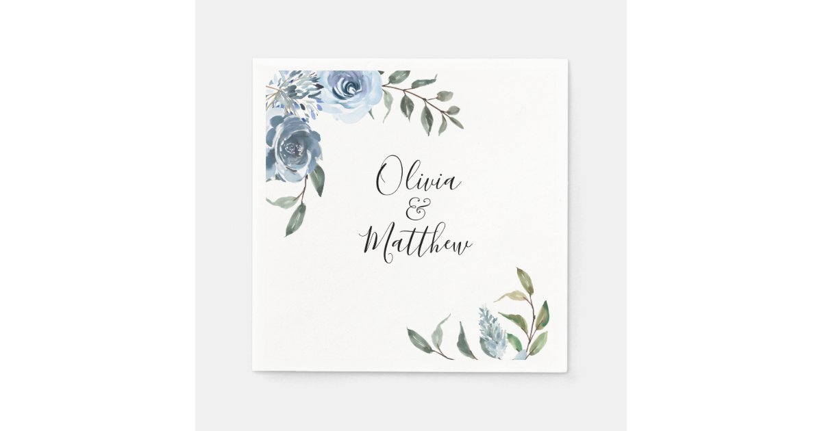 Dusty Blue Botanical Wedding Napkins | Zazzle Dusty Blue Botanical Wedding Napkins | Zazzle