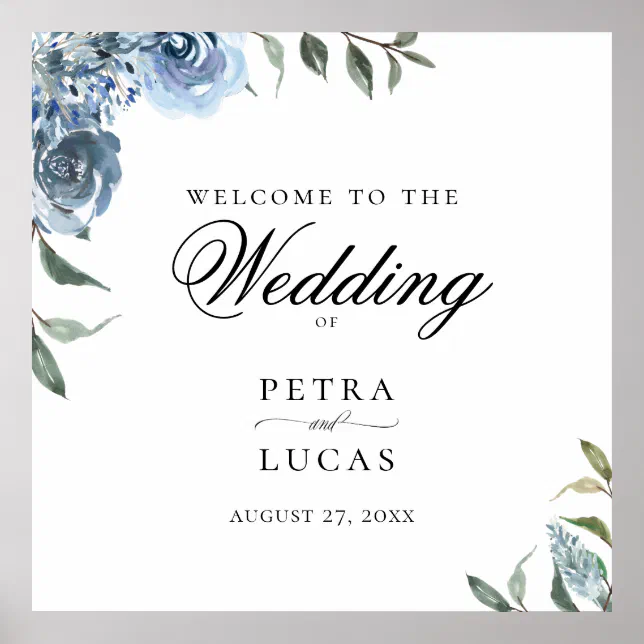 Dusty Blue Botanical Wedding Welcome Poster | Zazzle