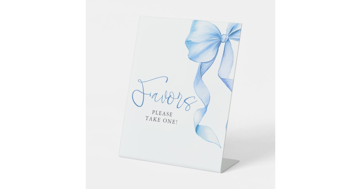 Dusty Blue Bow Bridal Shower Favors Pedestal Sign | Zazzle