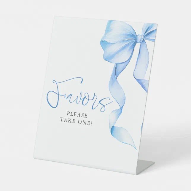 Dusty Blue Bow Bridal Shower Favors Pedestal Sign | Zazzle