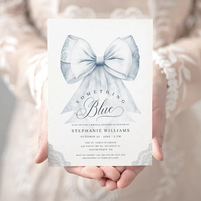 Dusty Blue Bow Bridal Shower Invitation | Zazzle