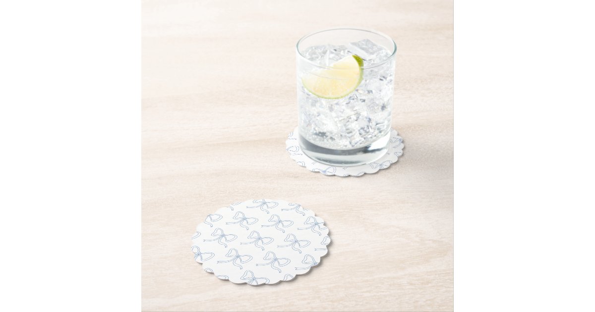 Dusty Blue Bow Ribbon Summer Party Paper Coasters | Zazzle