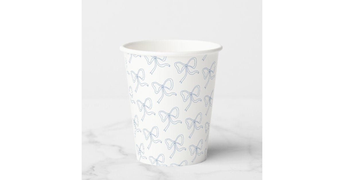 Dusty Blue Bow Ribbon Summer Party Paper Coasters Paper Cups | Zazzle