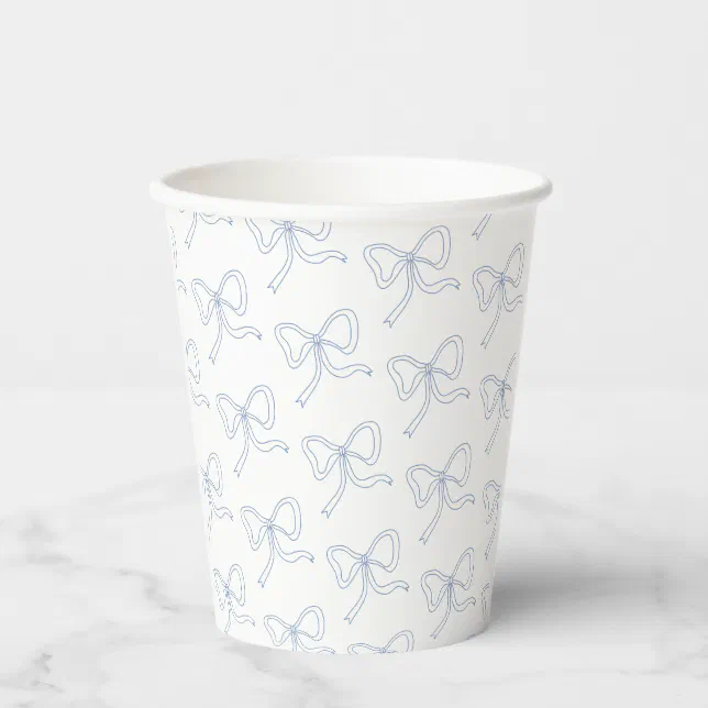 Dusty Blue Bow Ribbon Summer Party Paper Coasters Paper Cups | Zazzle