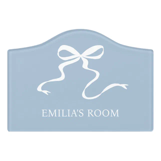 Dusty Blue Bow Room Sign | Zazzle