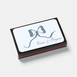 dusty blue bow wedding matchboxes | Zazzle