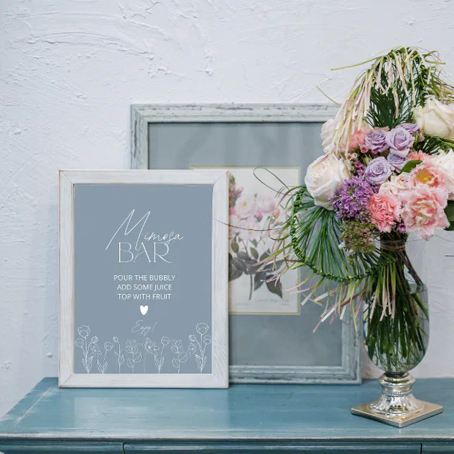 Dusty Blue Bridal Shower Mimosa Bar Sign | Zazzle