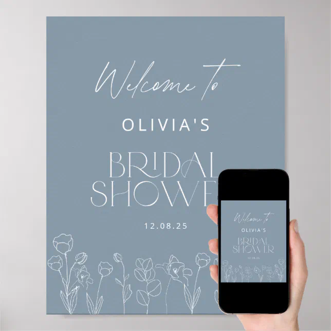 Dusty Blue Bridal Shower Welcome Poster | Zazzle