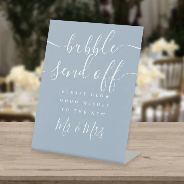 Dusty Blue Bubble Send Off Chic Script Pedestal Sign | Zazzle