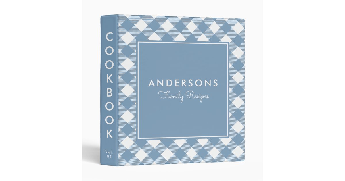 Dusty Blue Buffalo Plaid Recipe Cookbook 3 Ring Binder | Zazzle