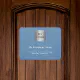 Dusty blue business logo name opening hours door sign | Zazzle
