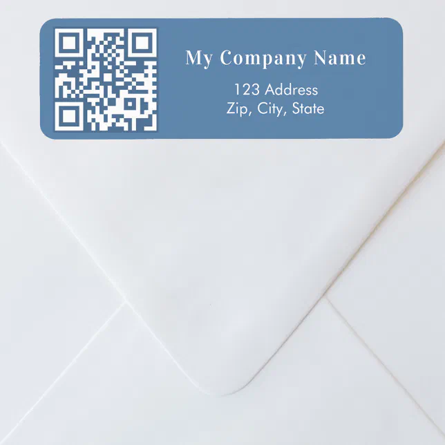 Dusty blue business qr code return address label | Zazzle