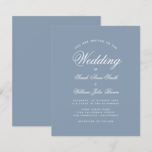 Dusty Blue Calligraphy Budget Wedding Invitation | Zazzle
