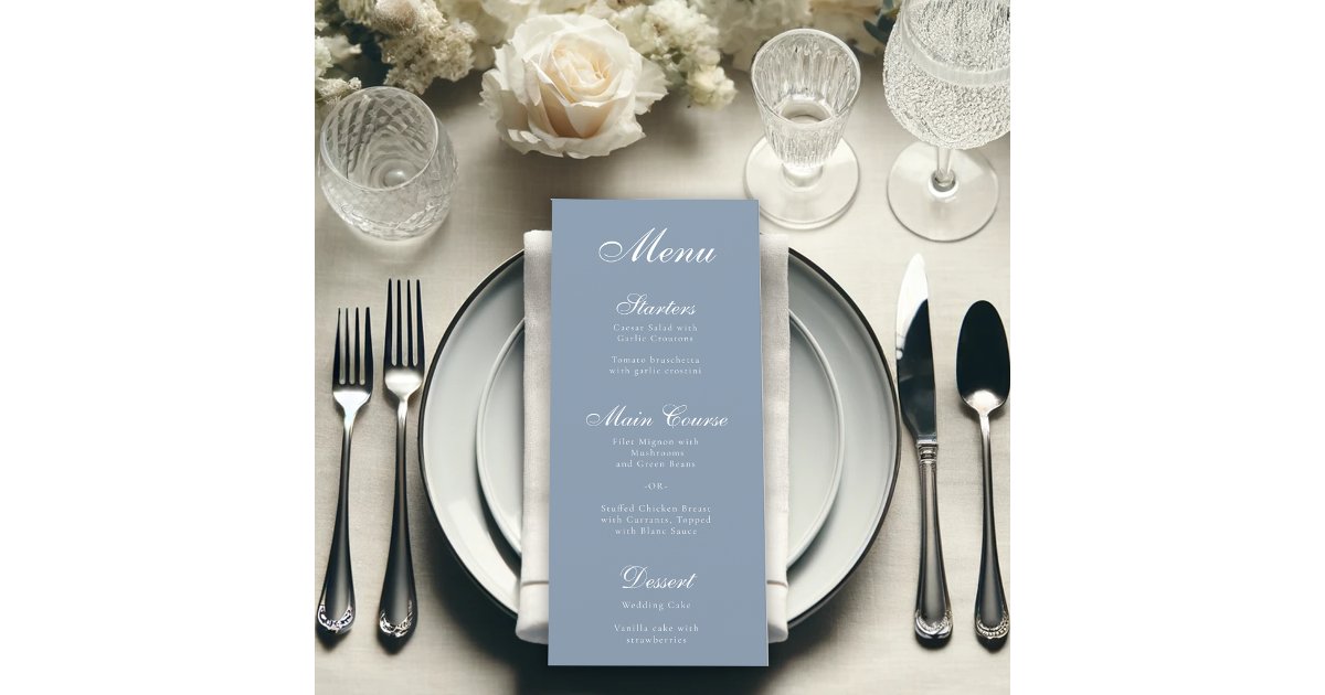 Dusty Blue Calligraphy Elegant Script Simple Menu | Zazzle