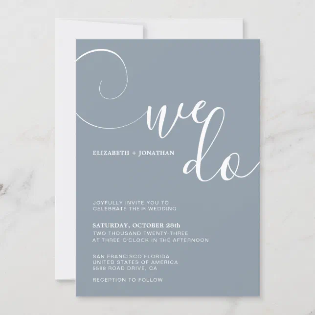 Dusty Blue Calligraphy Script We Do Wedding Invitation | Zazzle