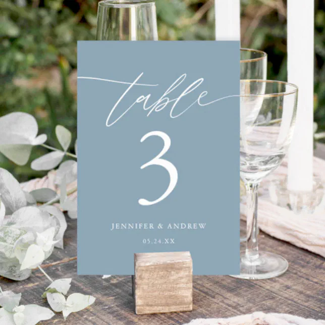 Dusty Blue Calligraphy Wedding Table Seating Cards | Zazzle
