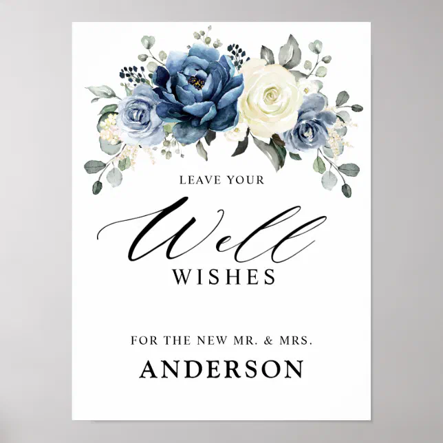 Dusty Blue Champagne Ivory Floral Well Wishes Poster | Zazzle