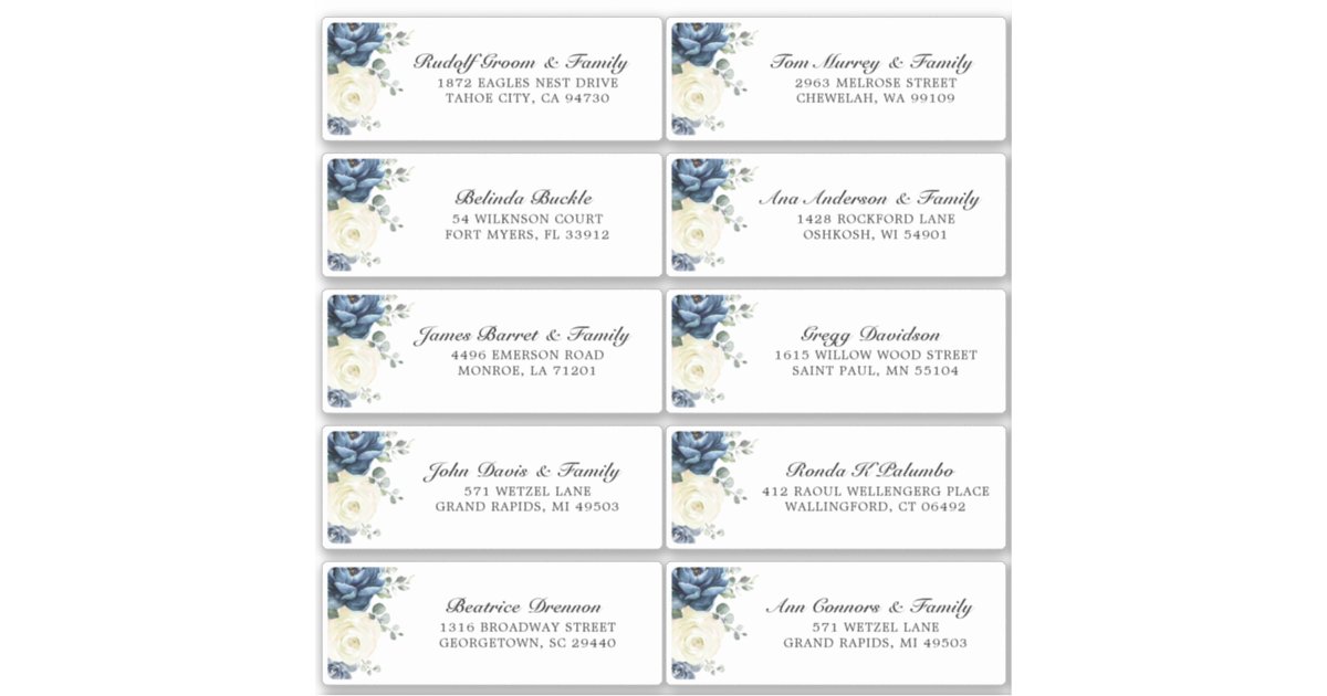 Dusty Blue Champagne Ivory Wedding Guest Address Sticker | Zazzle