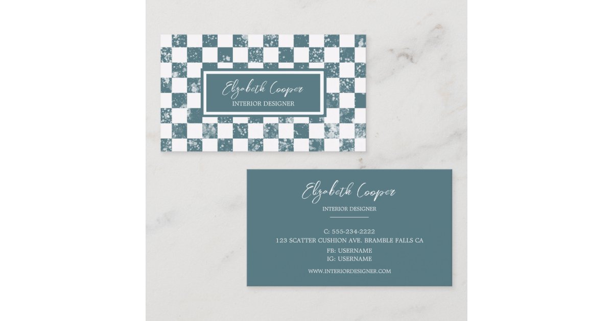 Dusty Blue Chequered Board Business Card | Zazzle
