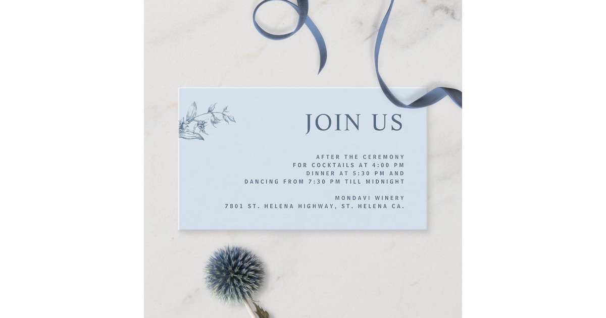 Dusty Blue, Chic Modern Join Us Reception Wedding Enclosure Card | Zazzle