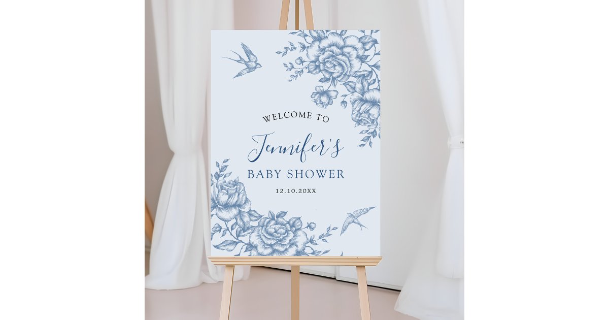 Dusty Blue Chinoiserie Baby Shower Welcome Sign | Zazzle