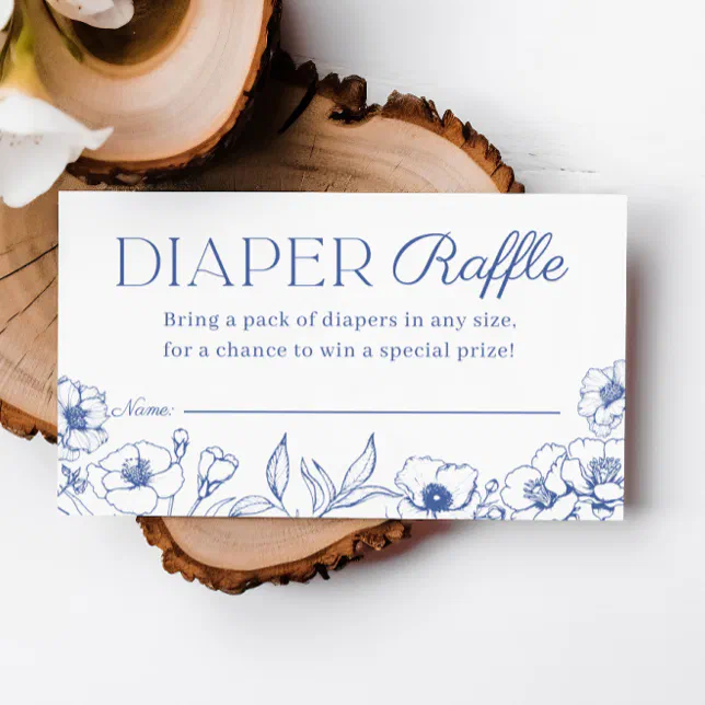 Dusty Blue Chinoiserie Diaper Raffle Ticket Enclosure Card | Zazzle