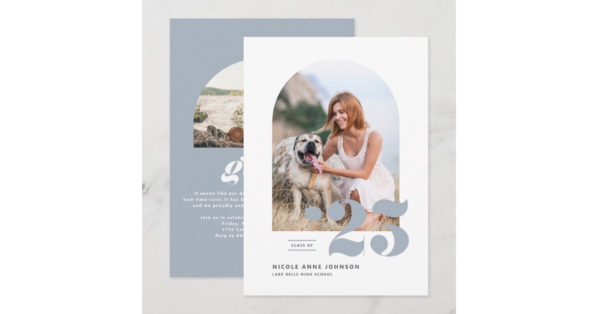 Dusty Blue Class of 2025 Arch Photo Graduation Announcement | Zazzle