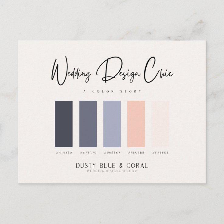 Dusty Blue Coral Color Palette with Hex Codes Postcard | Zazzle