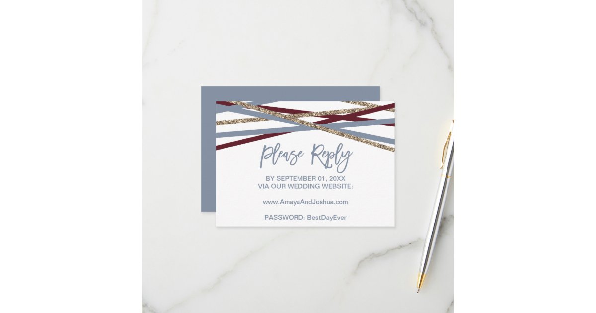 Dusty Blue & Cranberry Streamers Online RSVP Card | Zazzle