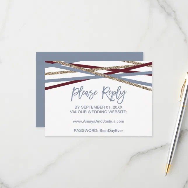 Dusty Blue & Cranberry Streamers Online RSVP Card | Zazzle