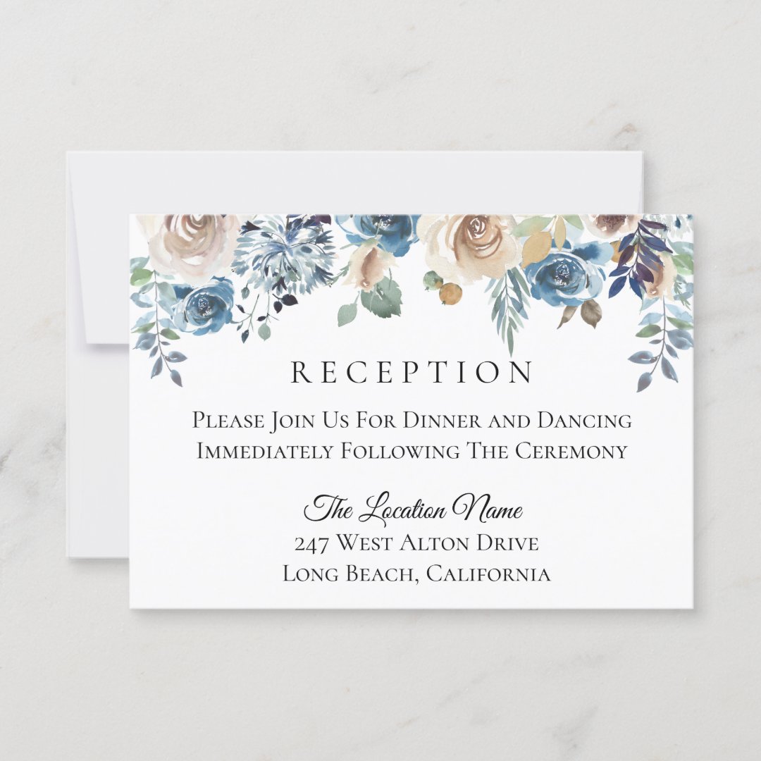 Dusty Blue Cream Floral Wedding Reception Invitation | Zazzle