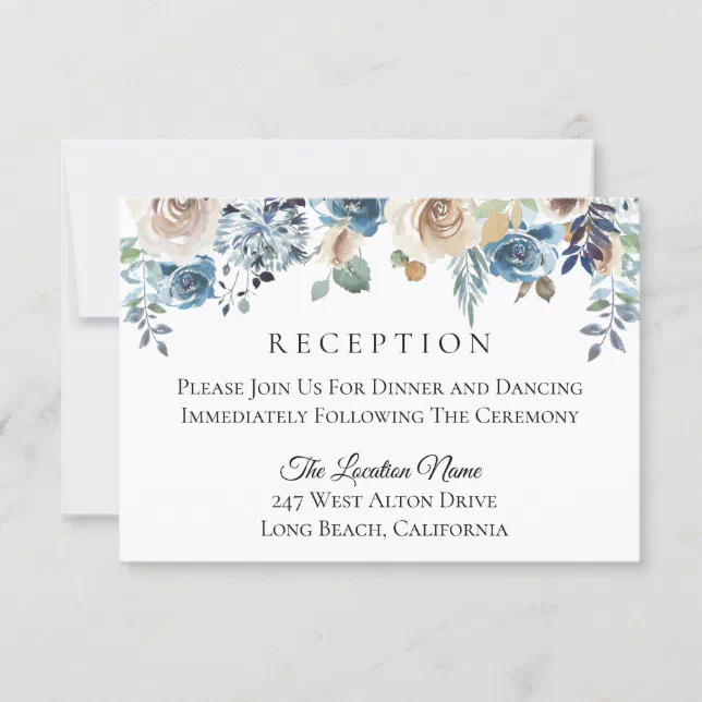 Dusty Blue Cream Floral Wedding Reception Invitation | Zazzle