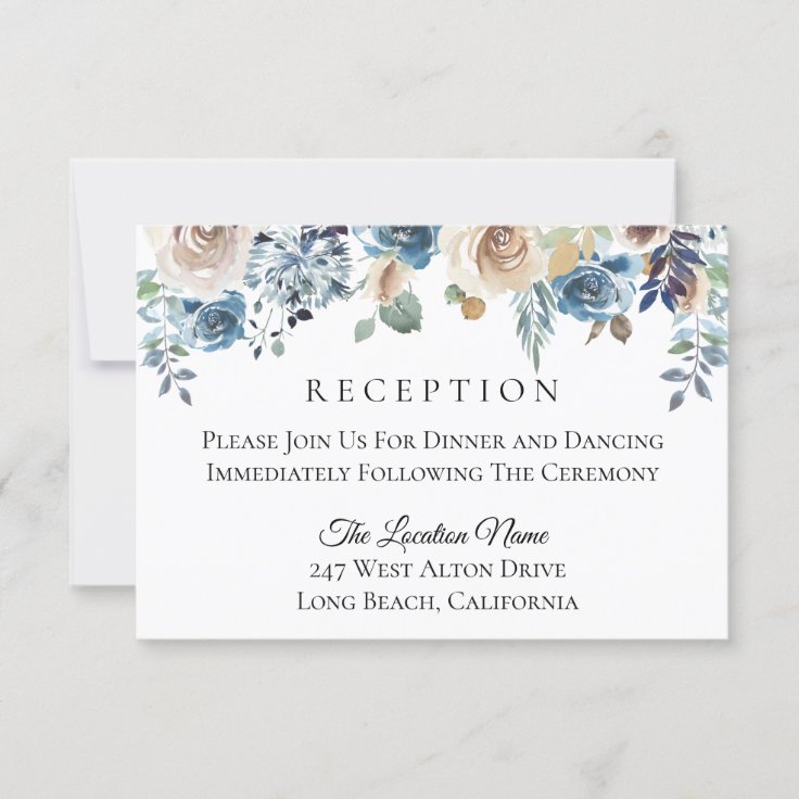 Dusty Blue Cream Floral Wedding Reception Invitation | Zazzle