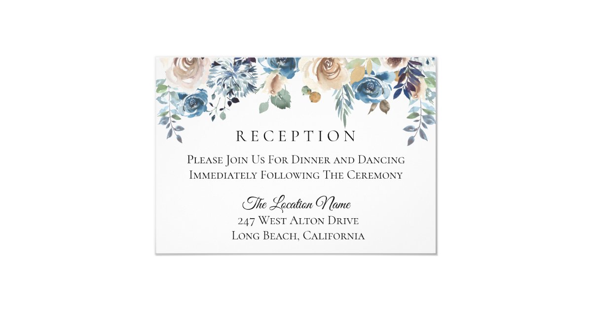 Dusty Blue Cream Floral Wedding Reception Invitation | Zazzle.com