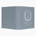 Dusty Blue Crest Modern Monogram Wedding 3 Ring Binder | Zazzle