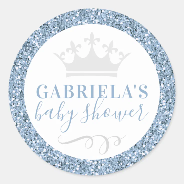 Dusty Blue Crown Baby Shower Favor Sticker Label | Zazzle