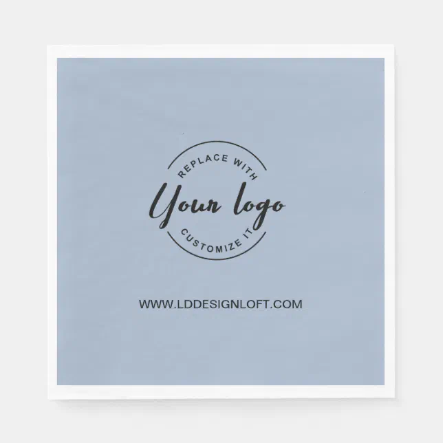 Dusty blue custom business company logo website napkins | Zazzle