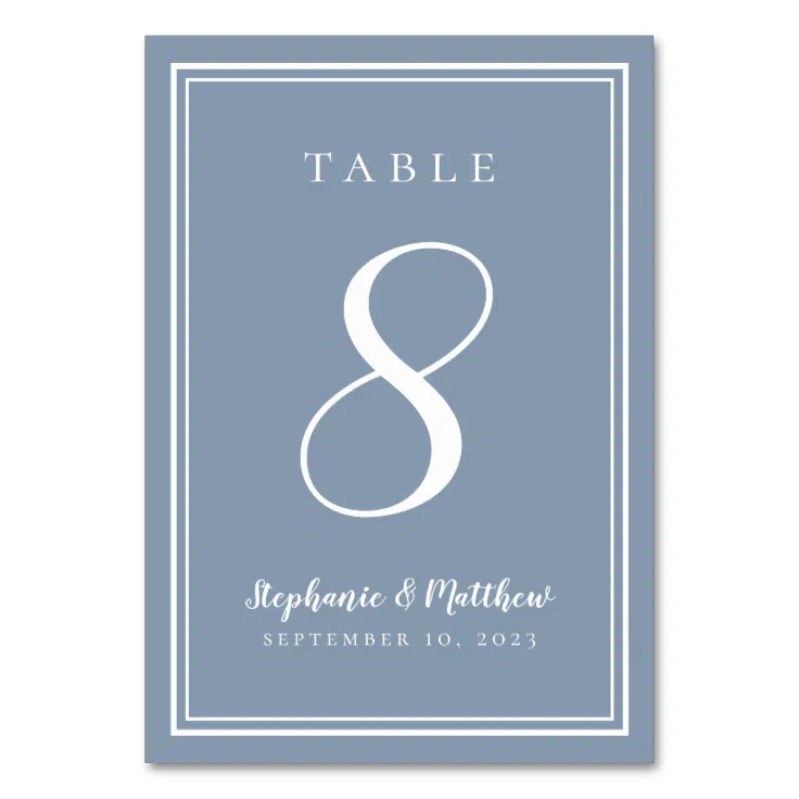 Dusty Blue Customized Wedding Table Number | Zazzle