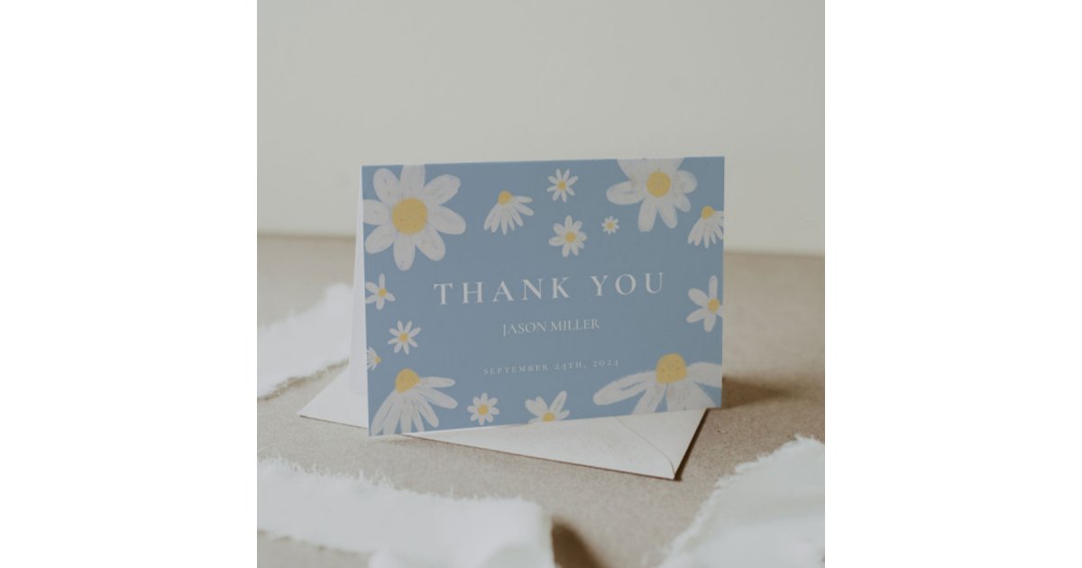 Dusty Blue Daisy Thank You Card | Zazzle