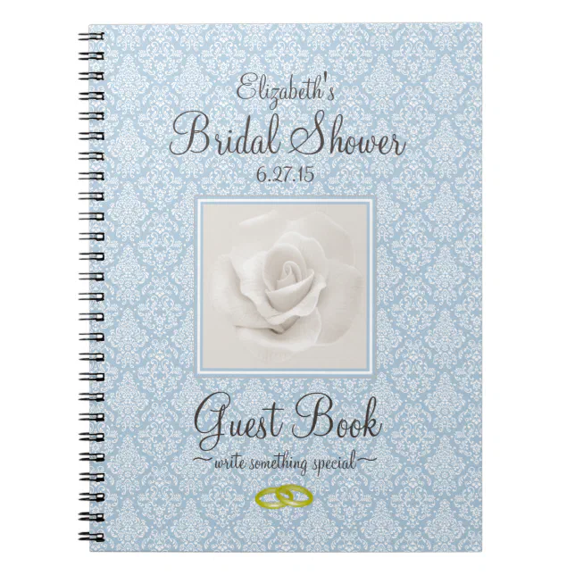 Dusty Blue Damask Bridal Shower Guest Book - | Zazzle