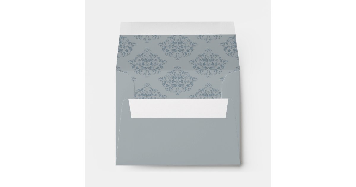 Dusty Blue Damask R.S.V.P. return envelope | Zazzle