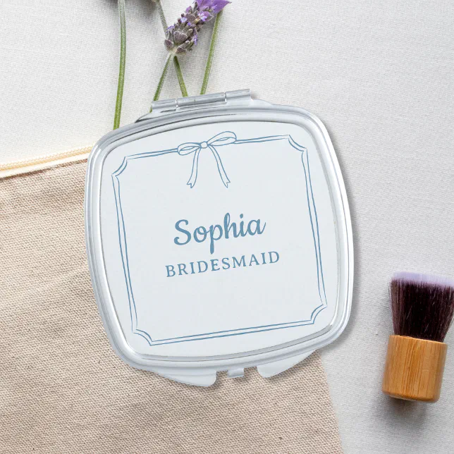 Dusty Blue Elegant Bow Personalized Bridal Party Compact Mirror | Zazzle