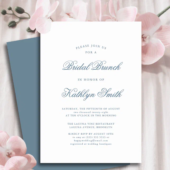 Dusty Blue Elegant Classic Script Bridal Brunch Invitation | Zazzle